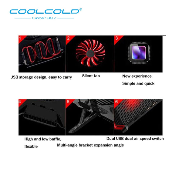 COOLCOLD Gaming Laptop Cooler Five Fans Led Screen 2 USB Mute Laptop C: – goeasyhouse